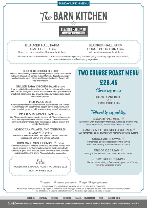 Menus – Blacker Hall Farm