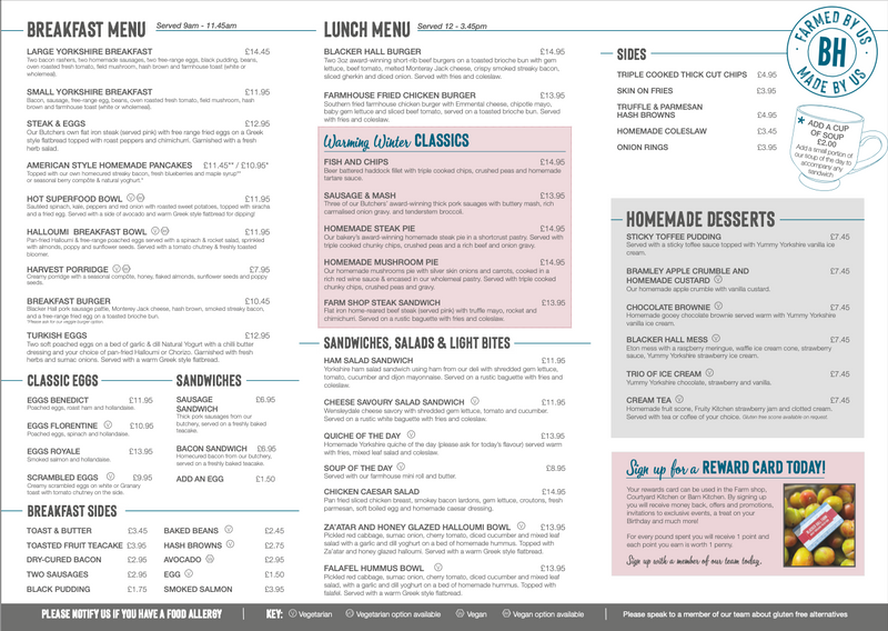 Menus – Blacker Hall Farm