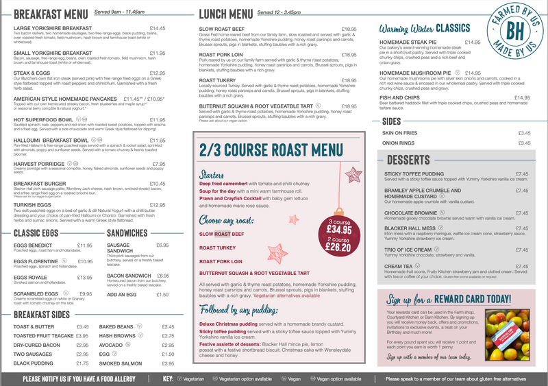 Menus – Blacker Hall Farm
